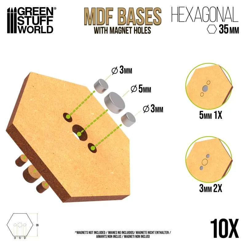 MDF Bases - Hexagonal 35mm x10 – ZZGames.dk
